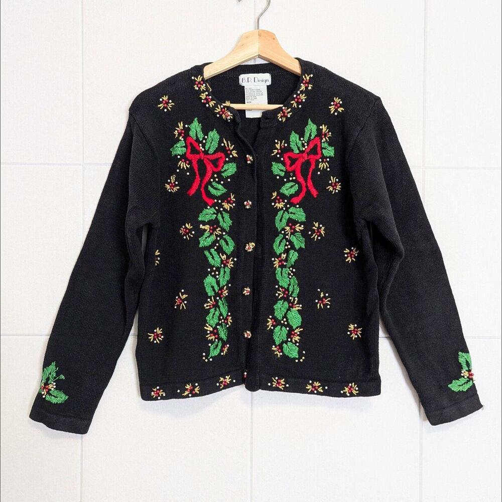 Vintage 90s Beaded Embroidered Holiday Bow Novelty Ca… - Gem